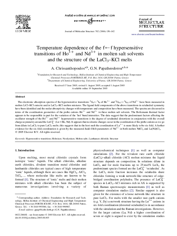 (PDF) Temperature dependence of the f←f hypersensitive transitions of ...