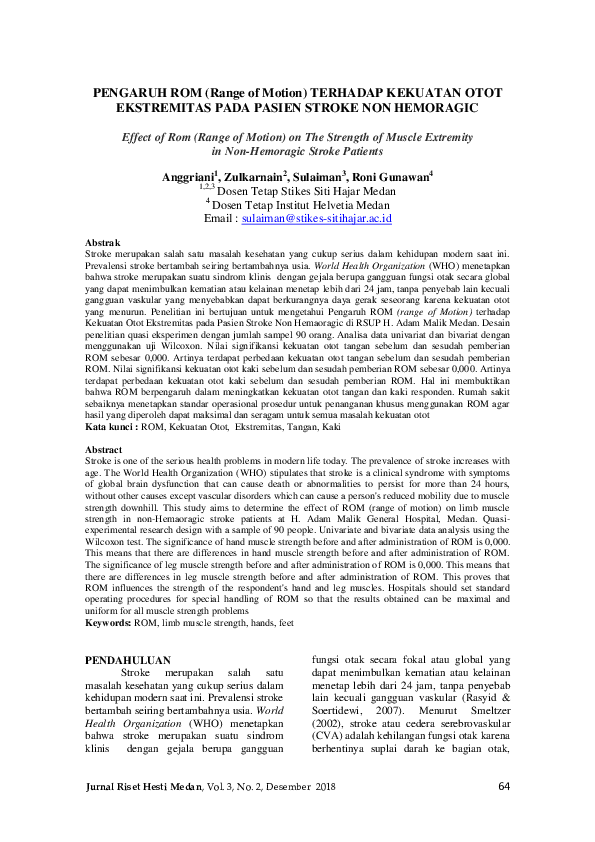 (PDF) PENGARUH ROM (Range of Motion) TERHADAP KEKUATAN OTOT EKSTREMITAS PADA PASIEN STROKE NON ...