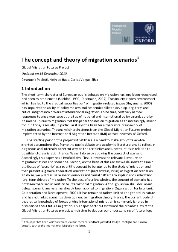 (PDF) The concept and theory of migration scenarios 1 Global Migration ...