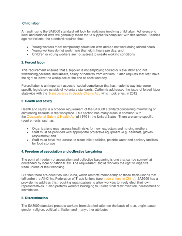 (DOC) Overview of SA 8000 Standards