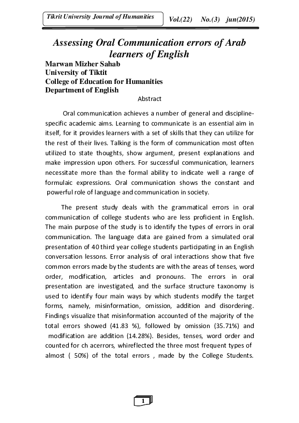 (PDF) Assess oral communication by Arabic learners