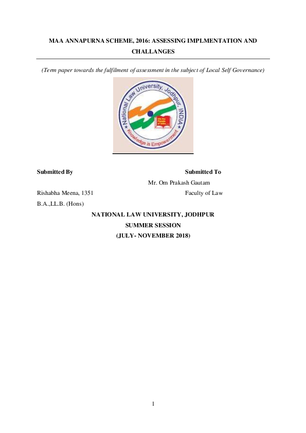 (DOC) MAA ANNAPURNA SCHEME, 2016: ASSESSING IMPLMENTATION AND ...