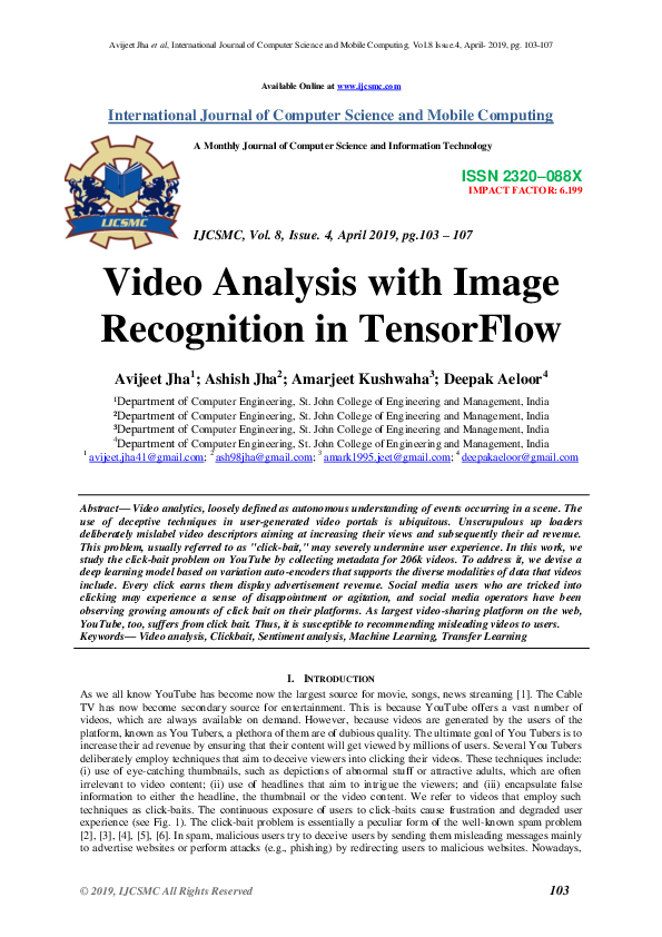 (PDF) Video Analysis with Image Recognition in TensorFlow﻿