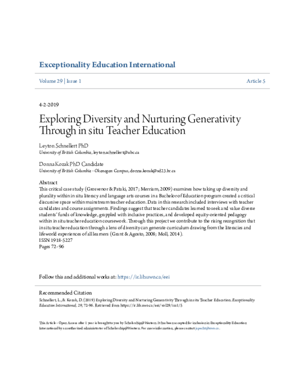 (PDF) Exploring diversity and nurturing generativity through in situ ...