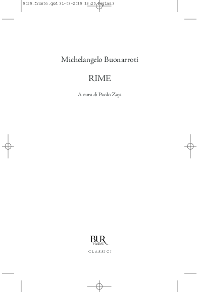 (PDF) Michelangelo Buonarroti, Rime, a cura di Paolo Zaja, Milano, BUR ...