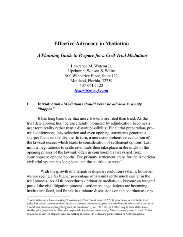 (PDF) Effective Advocacy in Mediation A Planning Guide to Prepare for a ...