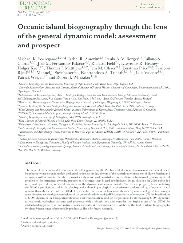 (PDF) Oceanic island biogeography through the lens of the general ...