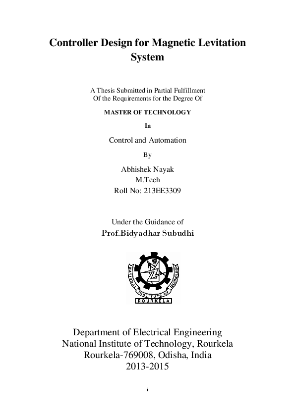 (PDF) Controller Design for Magnetic Levitation System A Thesis Submitted in Partial Fulfillment ...