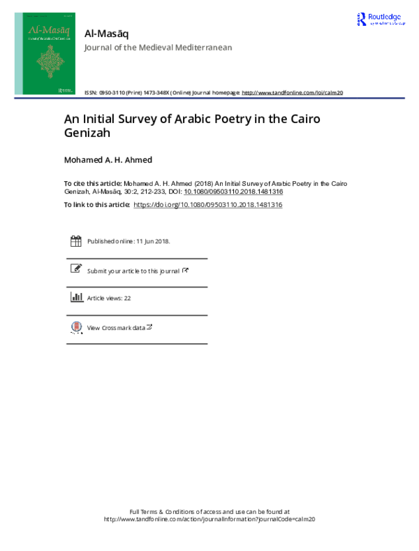 (PDF) An Initial Survey of Arabic Poetry in the Cairo Genizah