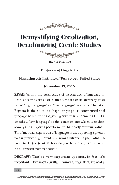 (PDF) Demystifying Creolization, Decolonizing Creole Studies | Michel ...