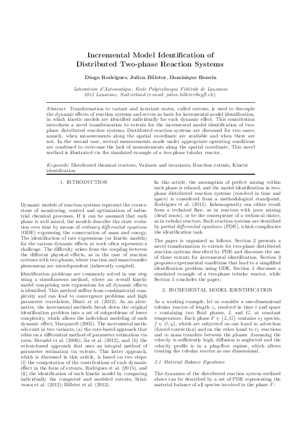 (PDF) Incremental Model Identification in Distributed Two-phase Reaction Systems