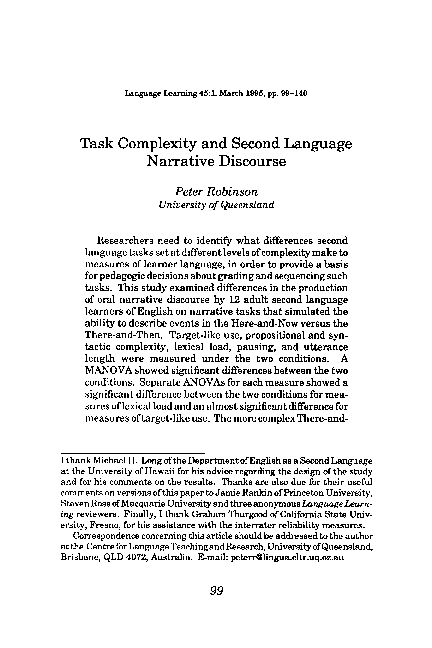 Pdf Task Complexity And Second Language Narrative Discourse
