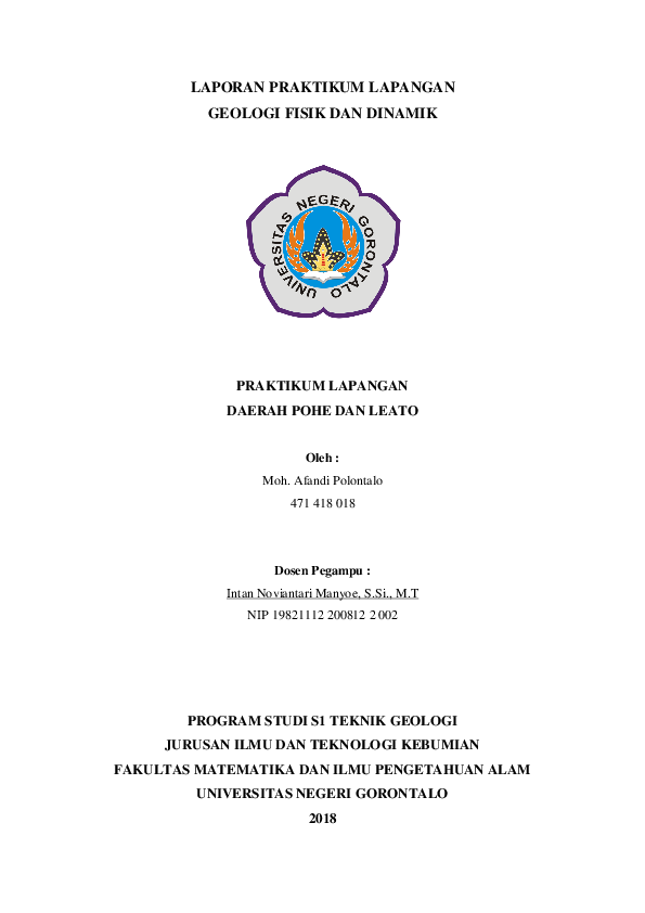 (PDF) LAPORAN PRAKTIKUM LAPANGAN GEOLOGI FISIK DAN DINAMIK