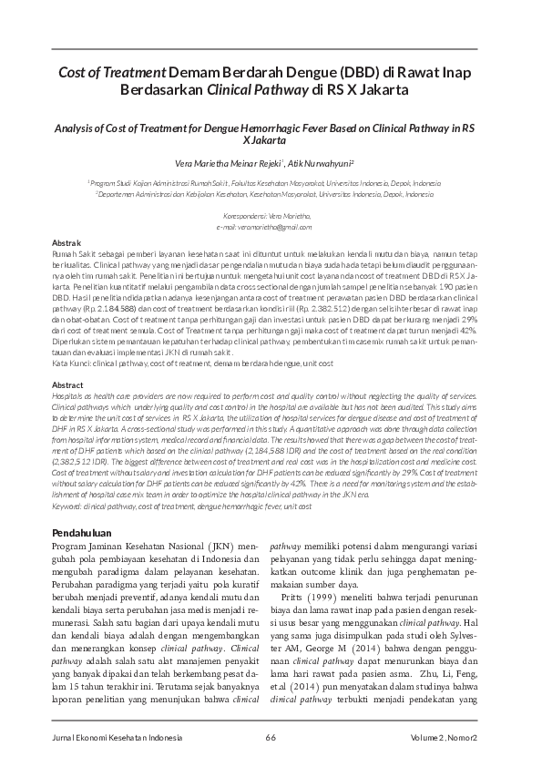 (PDF) Cost of Treatment Demam Berdarah Dengue (DBD) di Rawat Inap ...