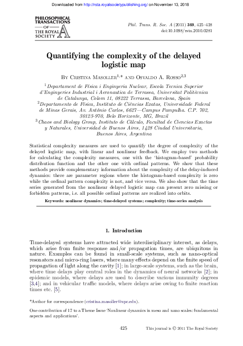 (PDF) Quantifying the complexity of the delayed logistic map