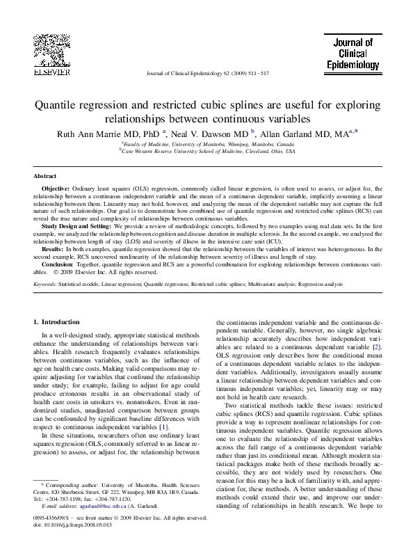 Pdf Quantile Regression And Restricted Cubic Splines Are Useful For