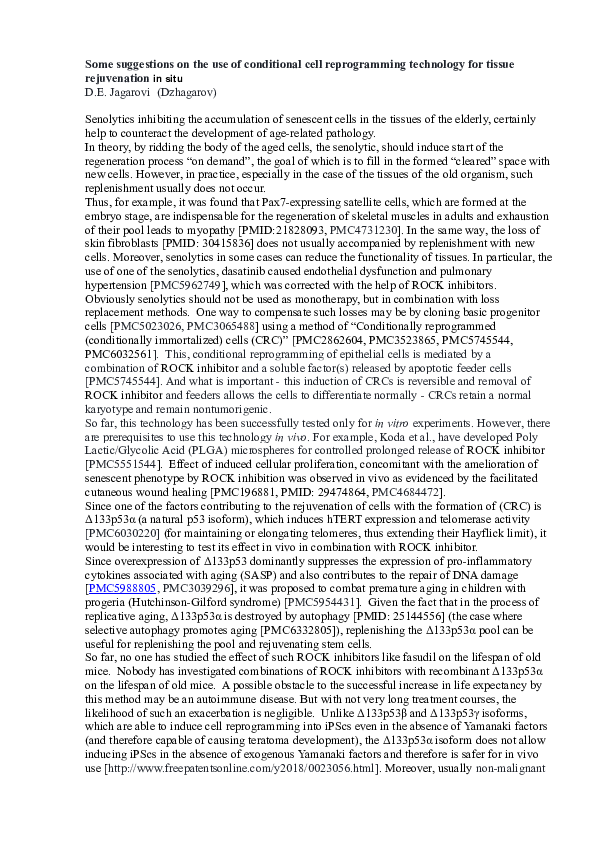 (DOC) Some suggestions on the use of conditional cell reprogramming technology for tissue ...