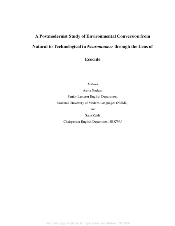 (PDF) A Postmodernist Study of Environmental Conversion from Natural to ...