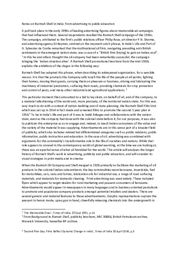 (DOC) Notes on Burmah Shell: from advertising to public education