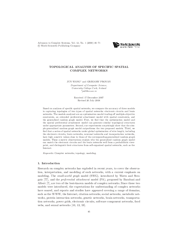 (PDF) Topological analysis of specific spatial complex networks