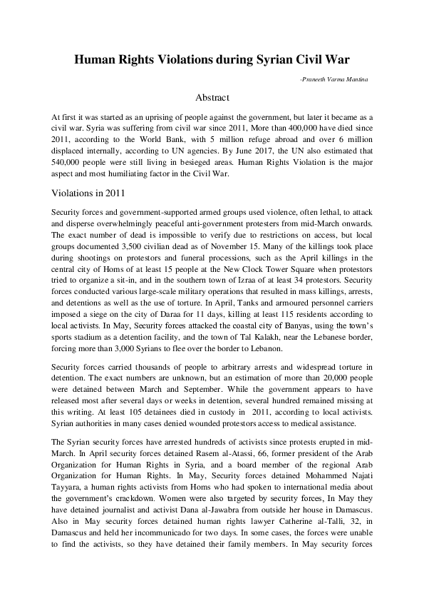 (PDF) Human Rights Violations during Syrian Civil War