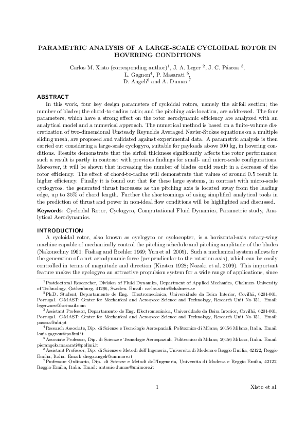 Pdf Parametric Analysis Of A Large Scale Cycloidal Rotor In Hovering Conditions