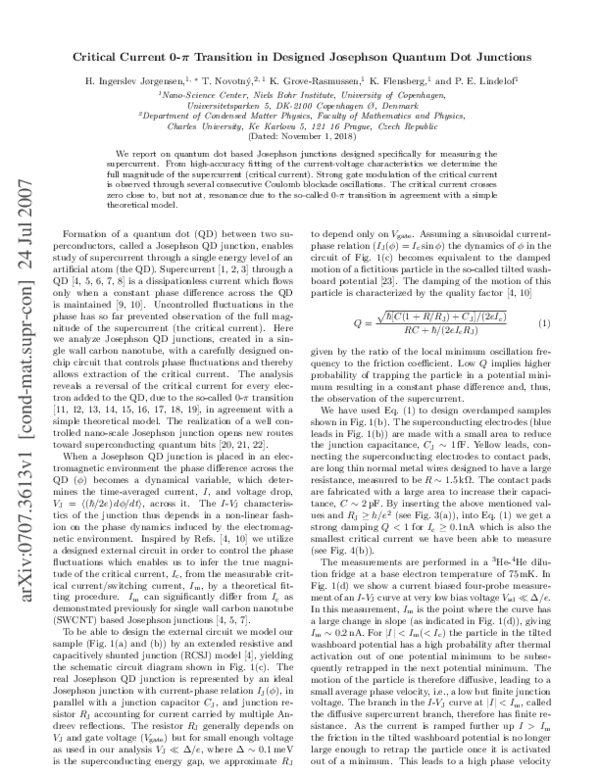 (PDF) Critical Current 0−π Transition in Designed Josephson Quantum Dot Junctions