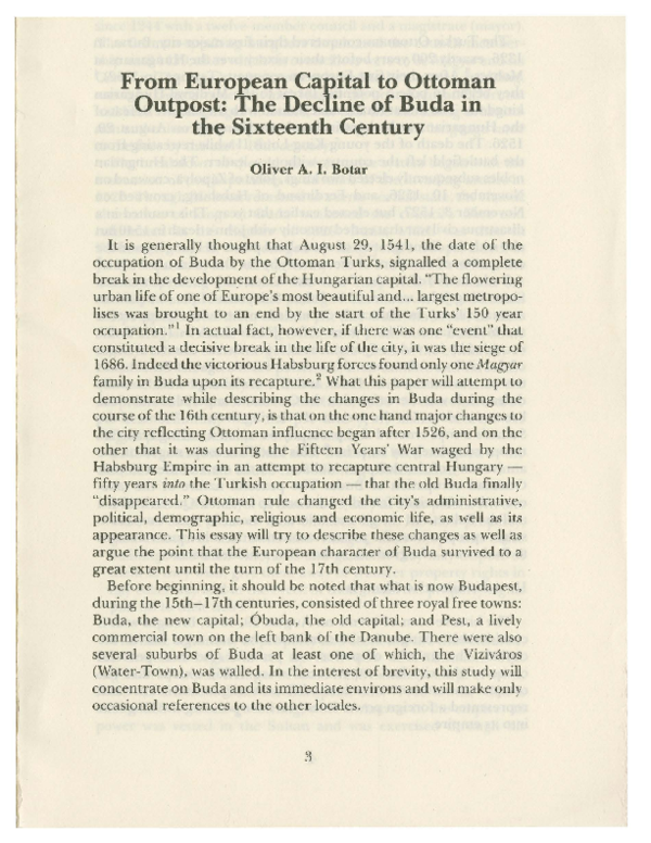 (PDF) From European Capital to Ottoman Outpost: The Decline of Buda in ...