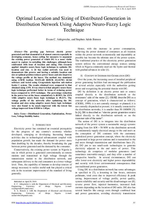 Pdf Optimal Location And Sizing Of Distributed Generation In Distribution Network Using
