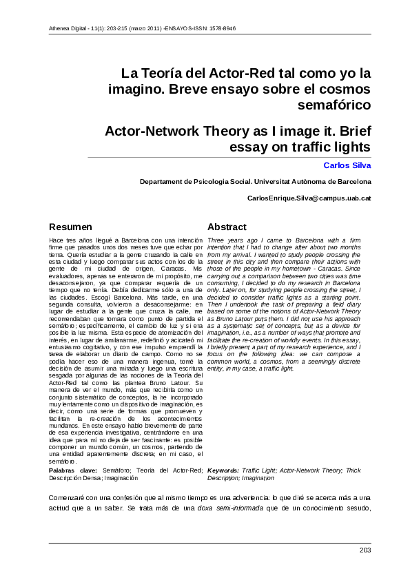 (PDF) La Teoría del Actor-Red tal como yo la imagino. Breve ensayo ...