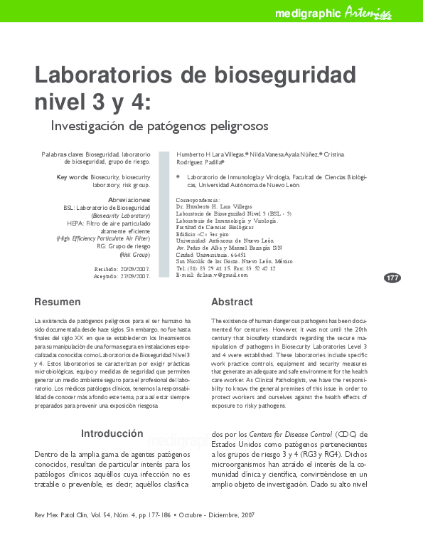 (PDF) Laboratorios de bioseguridad nivel 3 y 4
