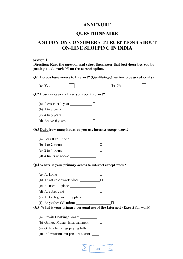 (PDF) ANNEXURE QUESTIONNAIRE A STUDY ON CONSUMERS' PERCEPTIONS ABOUT ON ...