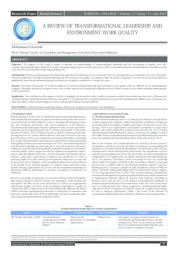 (PDF) A REVIEW ON TRANSFORMATIONAL LEADERSHIP