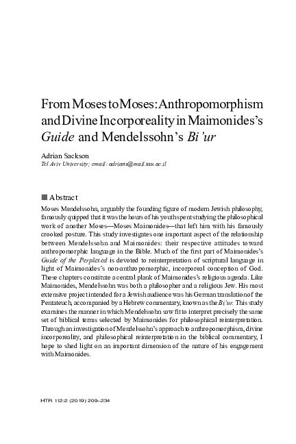 (PDF) From Moses to Moses: Anthropomorphism and Divine Incorporeality ...