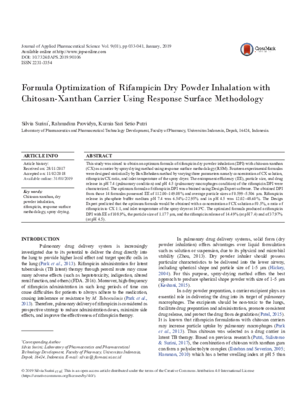(PDF) Formula Optimization of Rifampicin Dry Powder Inhalation with ...
