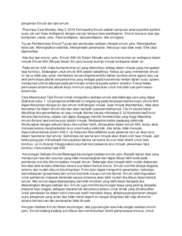 (DOC) Pengertian Emulsi dan tipe emulsi