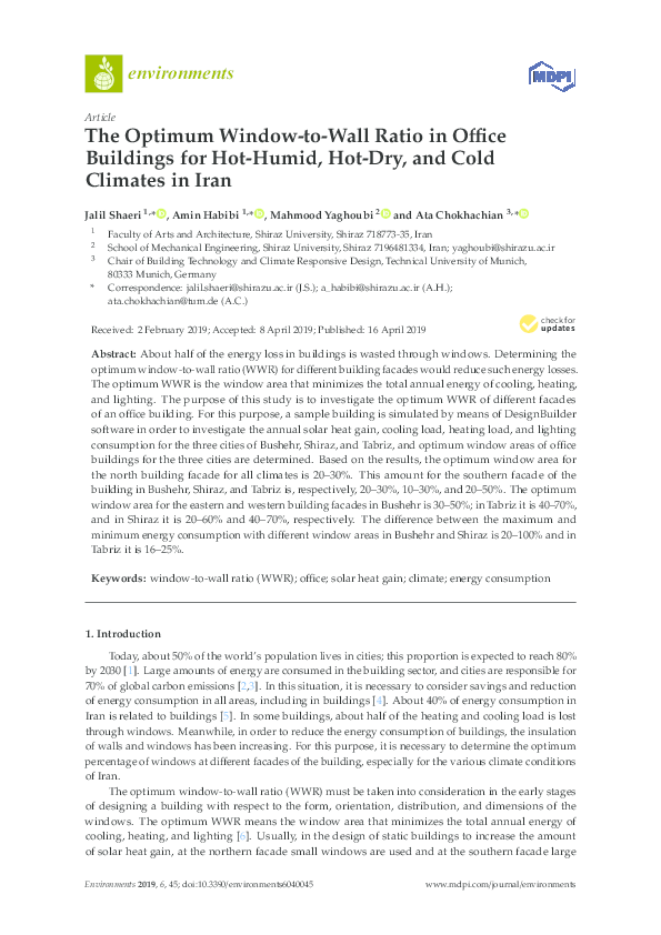 (PDF) The Optimum Window-to-Wall Ratio in Office Buildings for Hot ...