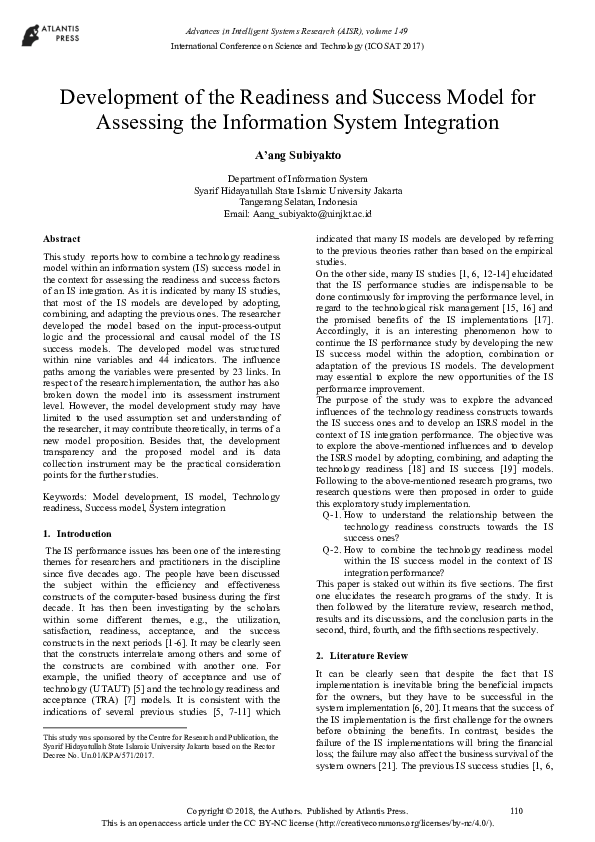 (PDF) Development of the Readiness and Success Model for Assessing the ...