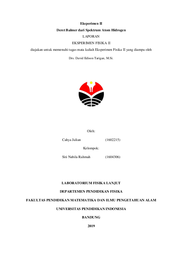 (DOC) Eksperimen Deret Balmer dari Spektrum Atom Hidrogen