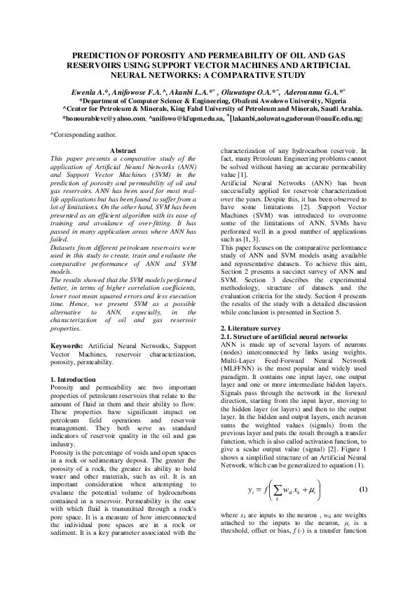 (PDF) Prediction of Porosity and Permeability of Oil and Gas Reservoirs using Support Vector ...