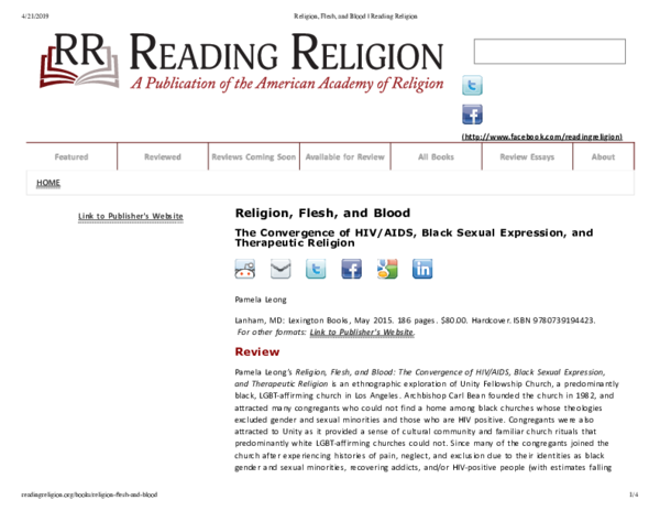 (PDF) Religion, Flesh, and Blood: The Convergence of HIV/AIDS, Black ...