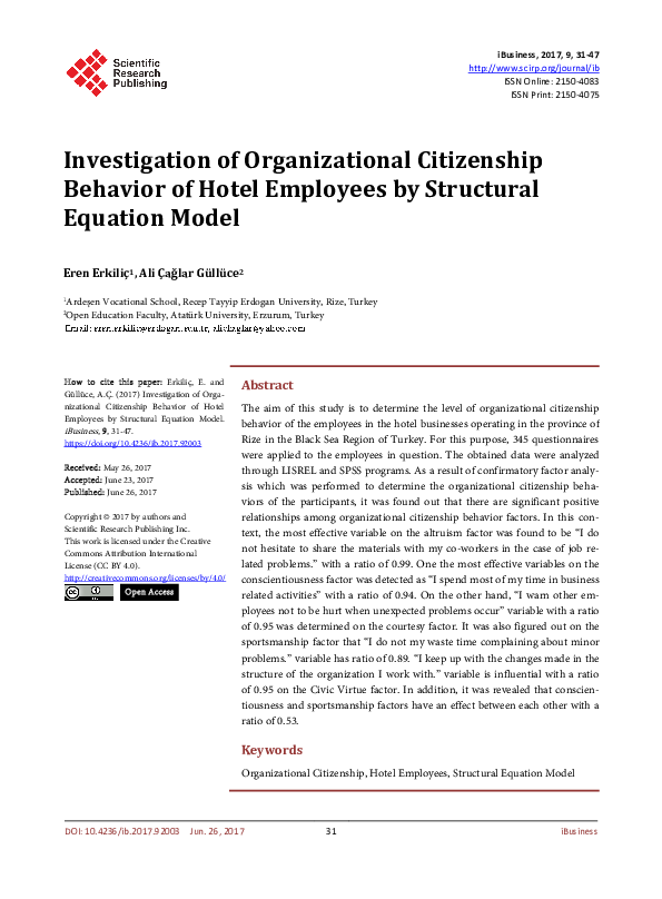 (PDF) Investigation of Organizational Citizenship Behavior of Hotel Employees by Structural ...