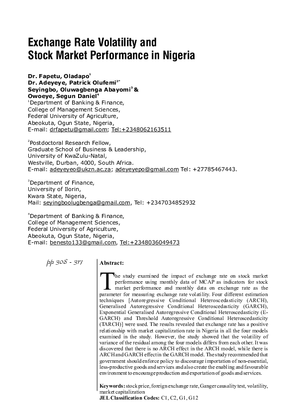 (PDF) Exchange Rate Volatility and Stock Market Performance in Nigeria