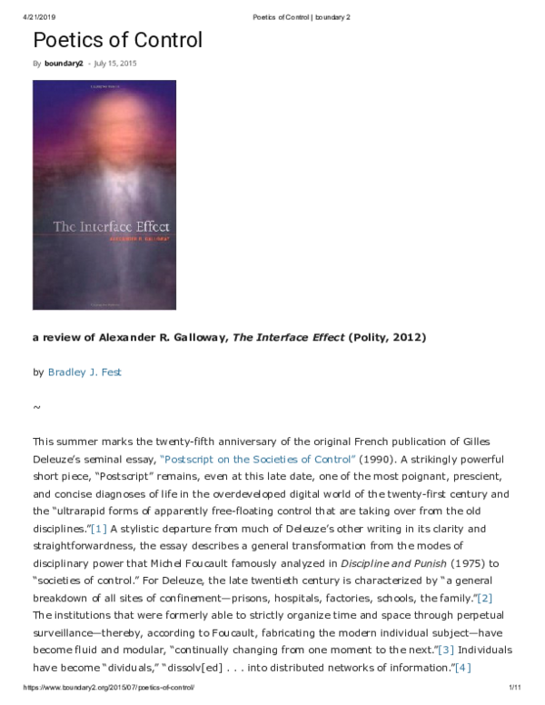 (PDF) Poetics of Control: Review of The Interface Effect, by Alexander ...