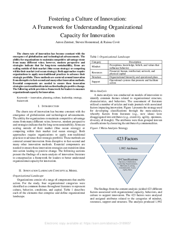 (PDF) Fostering a Culture of Innovation: A Framework for Understanding ...