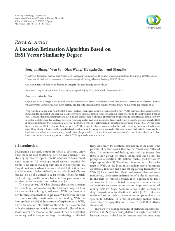 Pdf A Location Estimation Algorithm Based On Rssi Vector Similarity