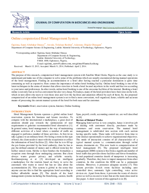 (PDF) Online computerized Hotel Management System
