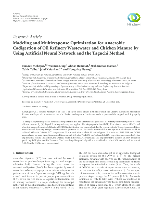 (PDF) Modeling and Multiresponse Optimization for Anaerobic Codigestion ...