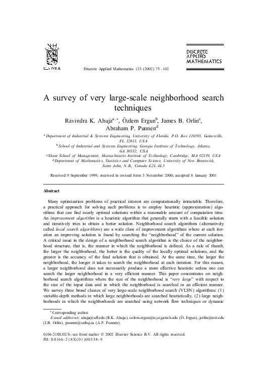 (PDF) A survey of very large-scale neighborhood search techniques