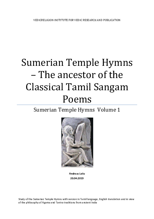 (PDF) Sumerian Temple Hymns -The ancestor of the Classical Tamil Sangam ...
